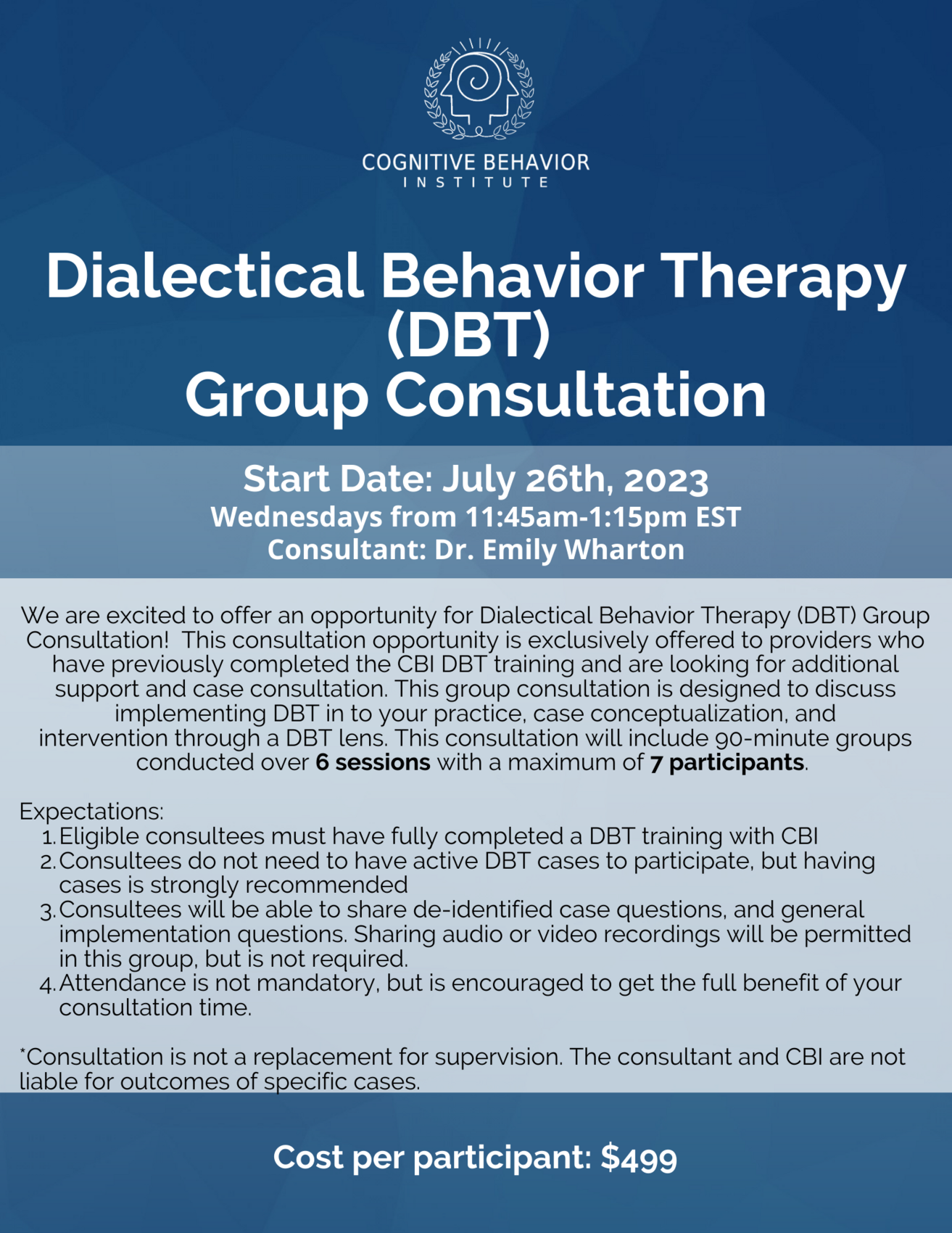 Dialectical Behavior Therapy (DBT) Group Consultation: July 2023 | CBI